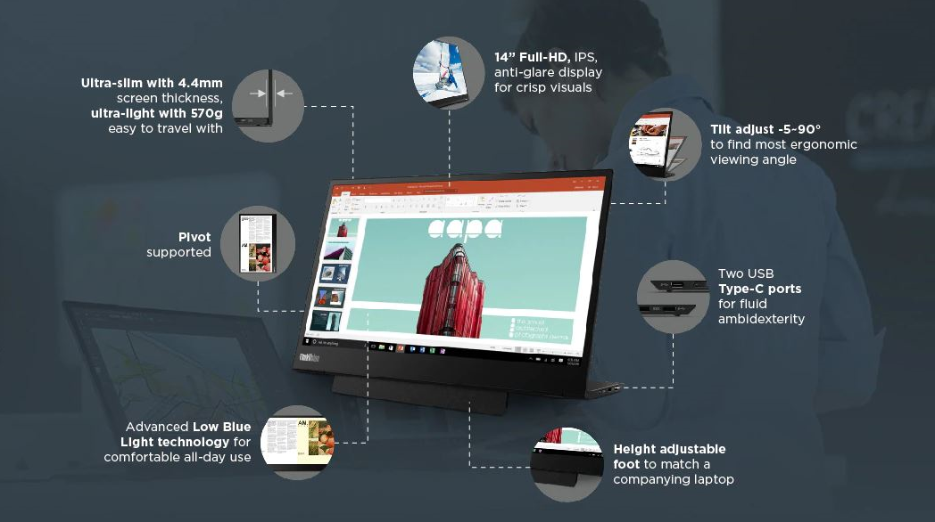 Lenovo ThinkVision M14 monitor (61DDUAR6EU) | Enaa