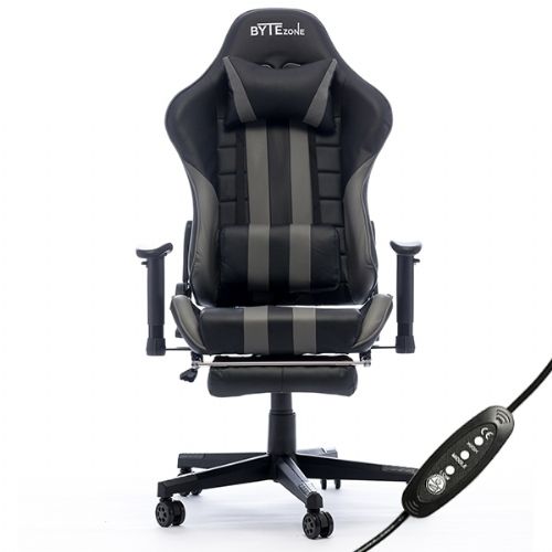 Gaming stol Bytezone PYTHON, masažna blazina / Bluetooth zvočniki (črno-siv) | Enaa