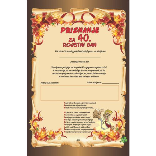 Priznanje za 40.rojstni dan on | Enaa